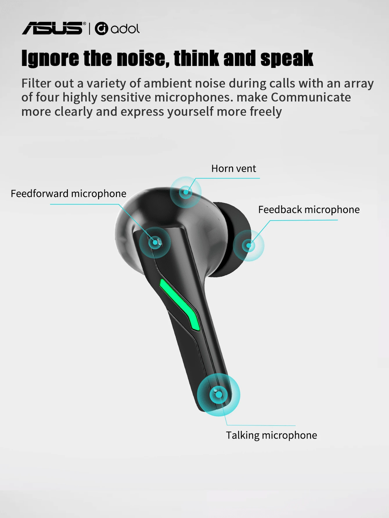 ASUS Asus Wireless True Wireless Headphones 5.3 Built-In Microphone ...