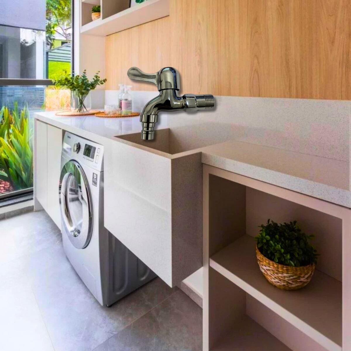 Stainless Steel Chrome Laundry Tank And Garden Tap With Aerator Home ...