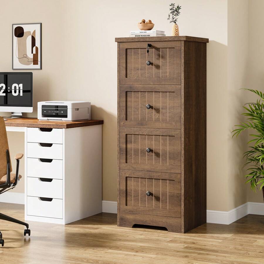 LITTLE TREE LITTLE TREE 4 Drawer File Cabinet With Lock, 13.78" Deep ...