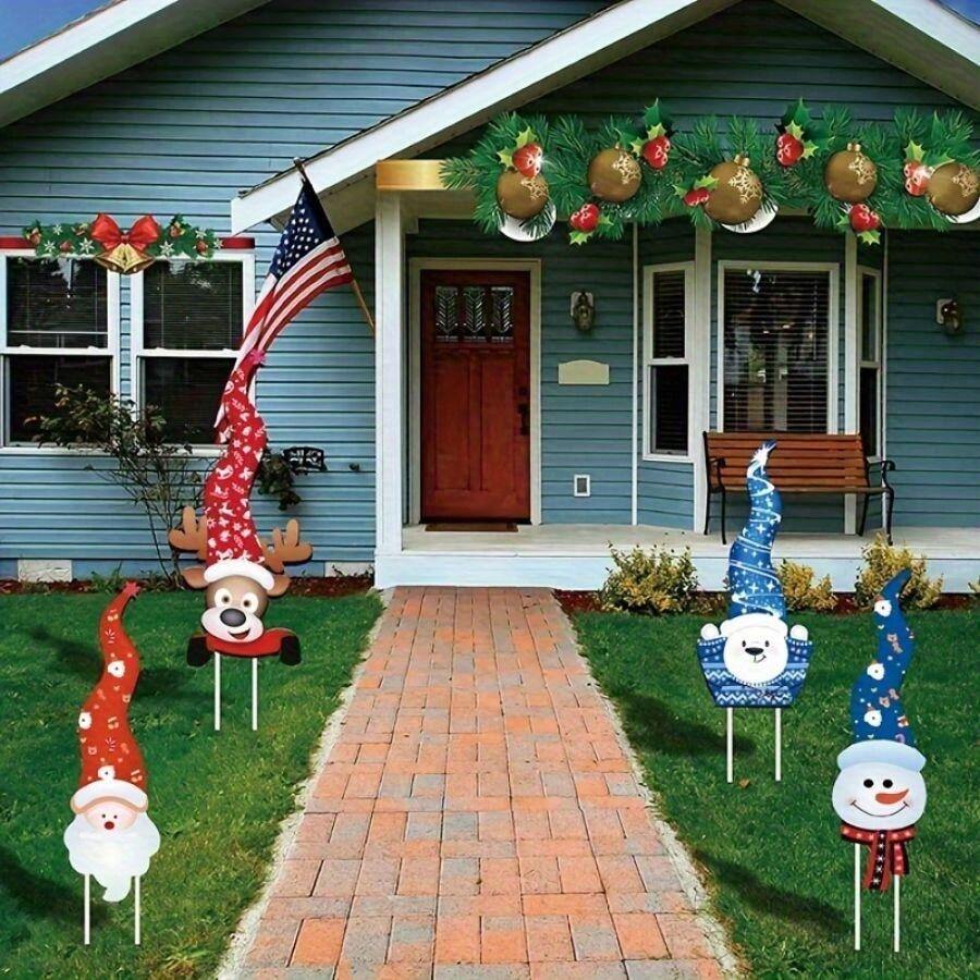 4-Piece Art Deco Garden Stakes: Santa Claus & Reindeer Yard Signs ...