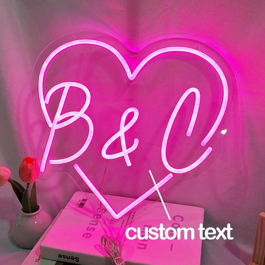 Custom Initial Hear Neon Sign Wedding Decor, Personalized Valentine's ...
