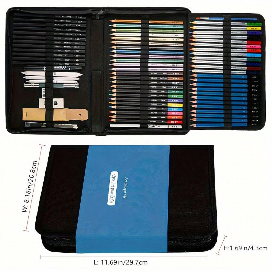 72pcs Sketch Art Supplies Set, Includes Painting And Colored Pencils ...