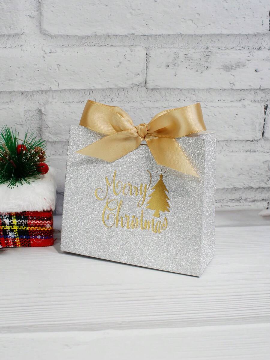 5/10pcs Glittery Christmas Gift Boxes With Ribbons, Mini Candy Treat ...