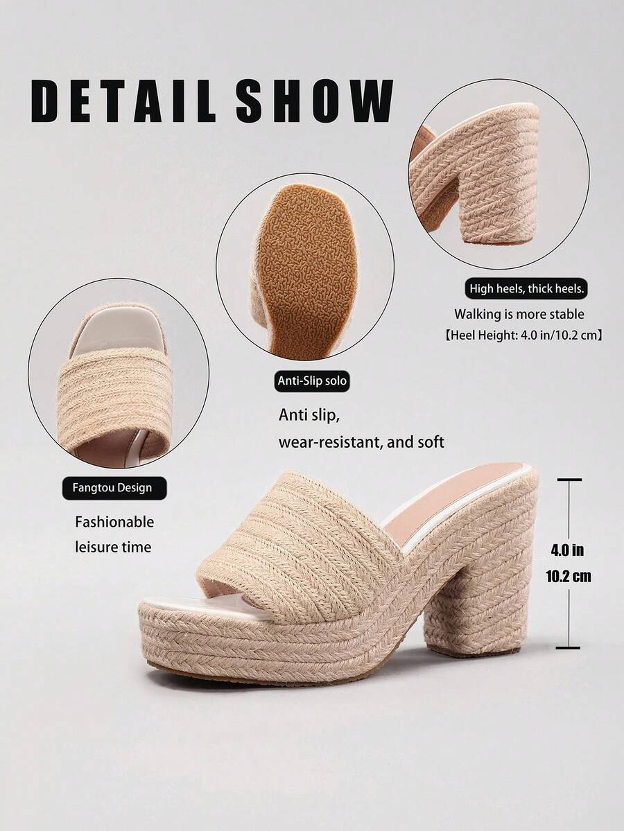 Ladies' Rope Wedge Platform Sandals, Open Toe Ankle Strap Summer ...