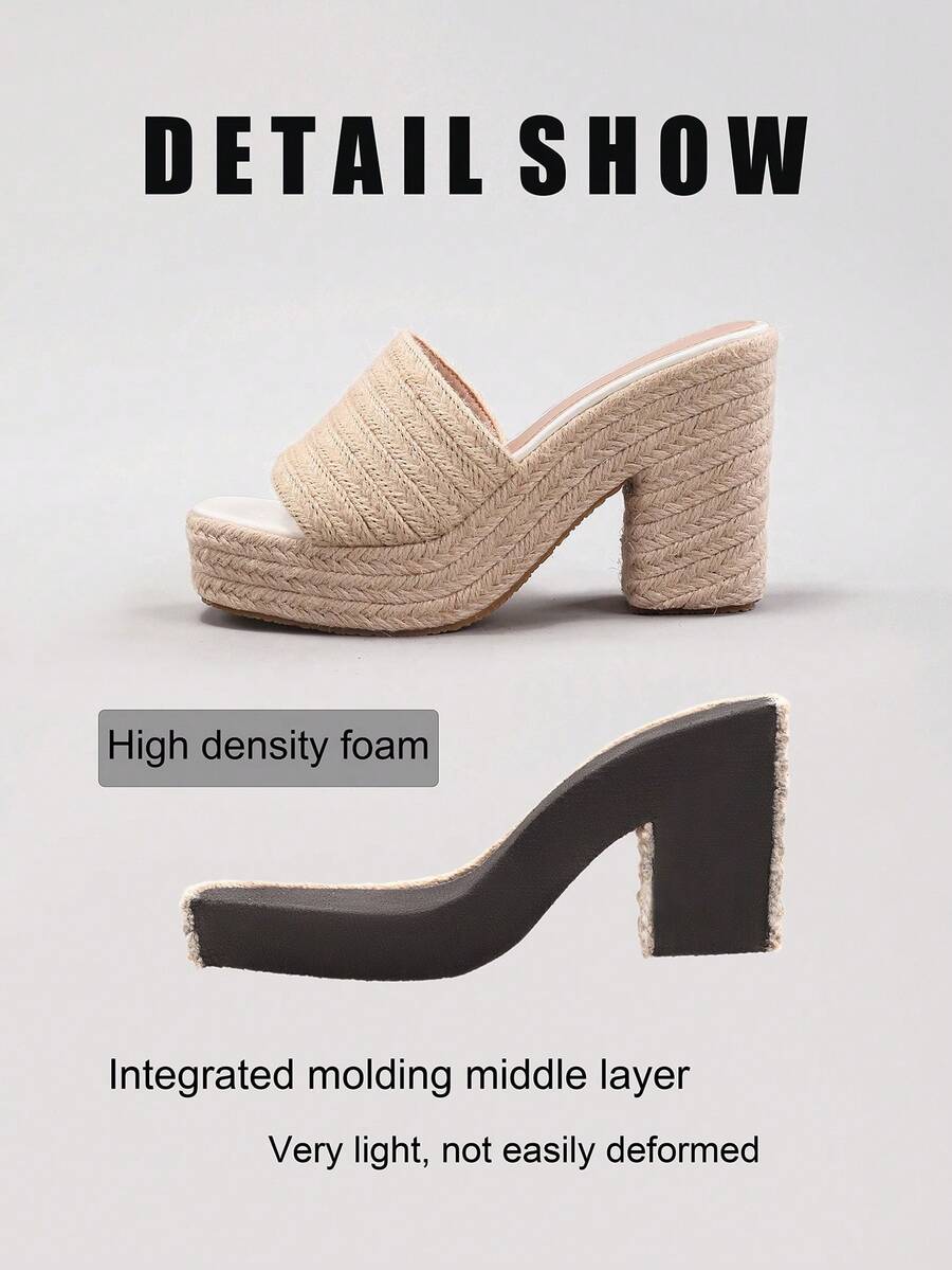 Ladies' Rope Wedge Platform Sandals, Open Toe Ankle Strap Summer ...