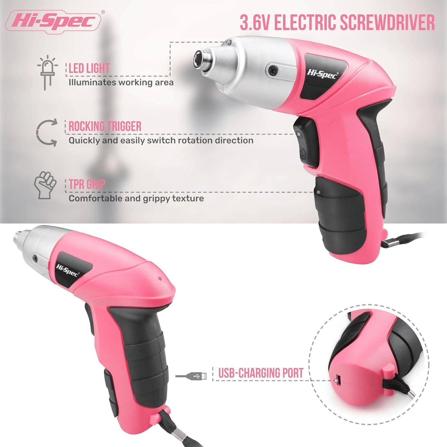 Electric Screwdriver 27pc 3.6V Pink USB Small Power Screwdriver Set ...