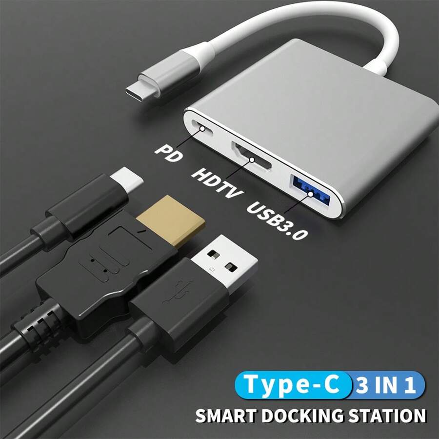 Adaptador de expansión multipuerto USB-C 3 en 1, espejo de pantalla de teléfono y conector de ...