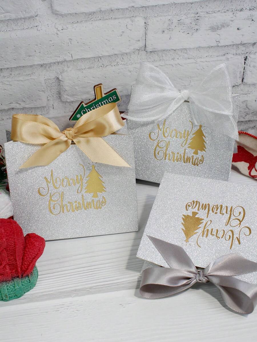 5/10pcs Glittery Christmas Gift Boxes With Ribbons, Mini Candy Treat ...