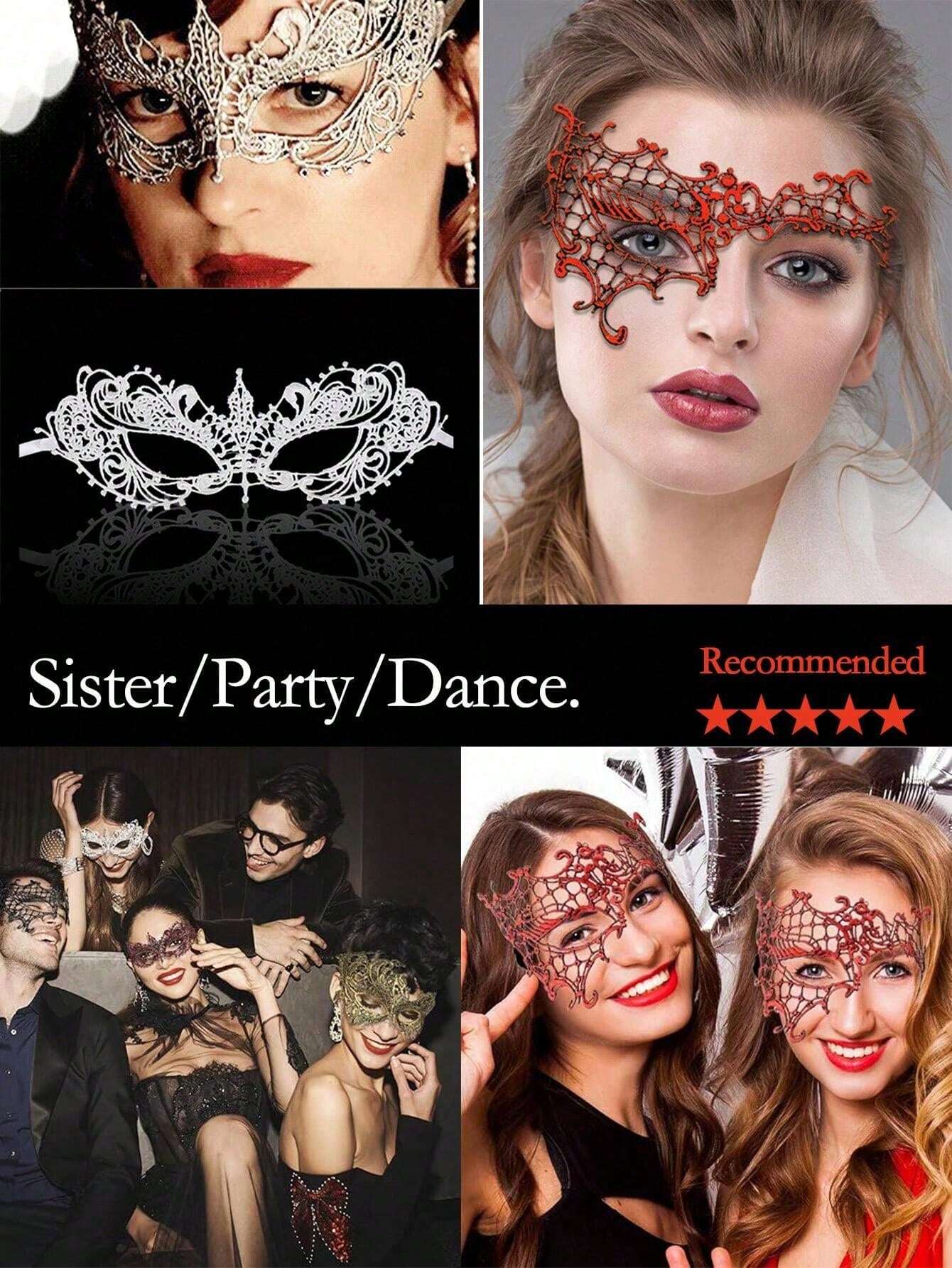 1pc Red Women Sexy Gold Foil Half Face Lace Eye Mask, Costume Accessory ...