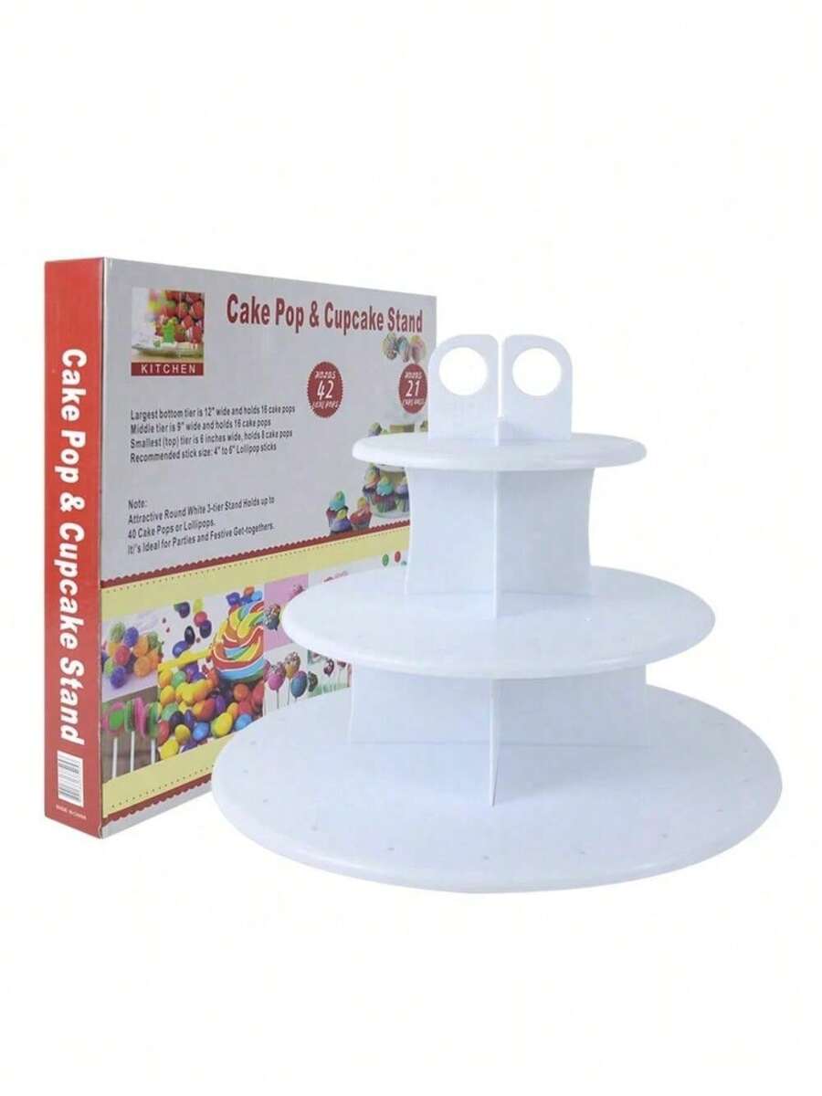 Tiers Plastic White Cake Pop & Cupcake Stand Lollipop Cake Display Rack ...