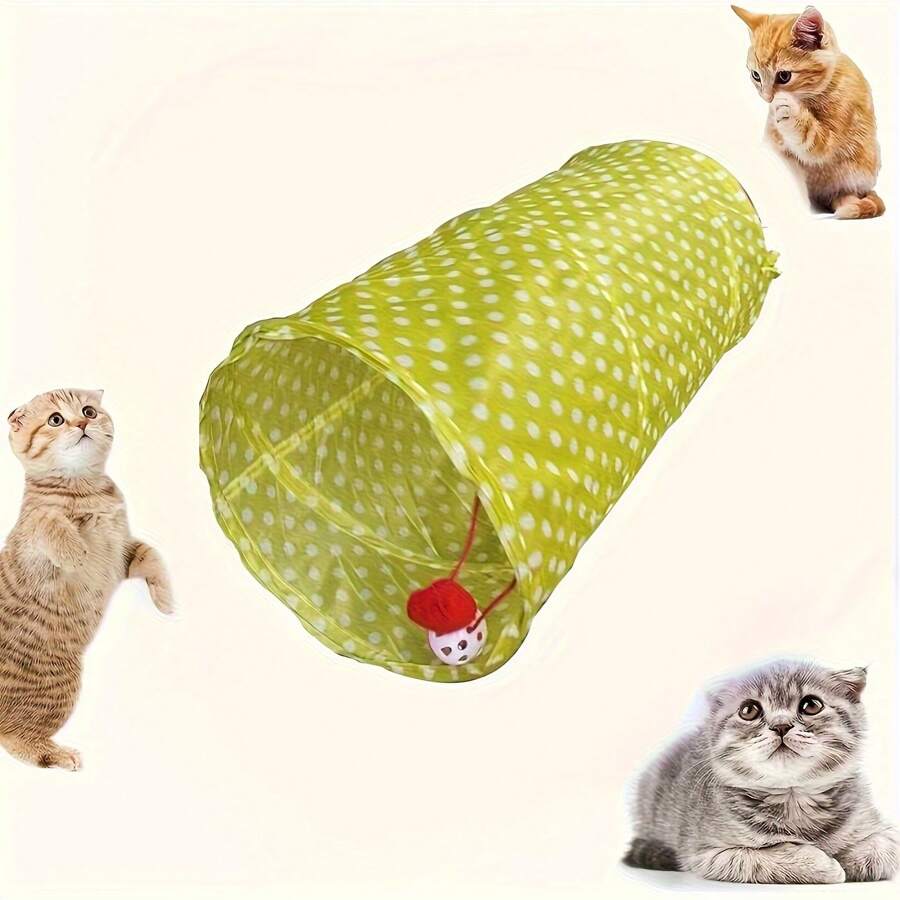 Cat Tunnel With Bell Ball & Plush Ball For Dog & Cat, Pet Play Tube Toy ...