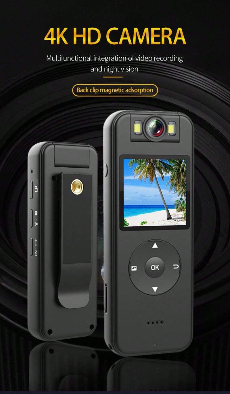 4K Ultra HD Wireless WiFi Video Camera With Screen, Wearable Clip-On ...