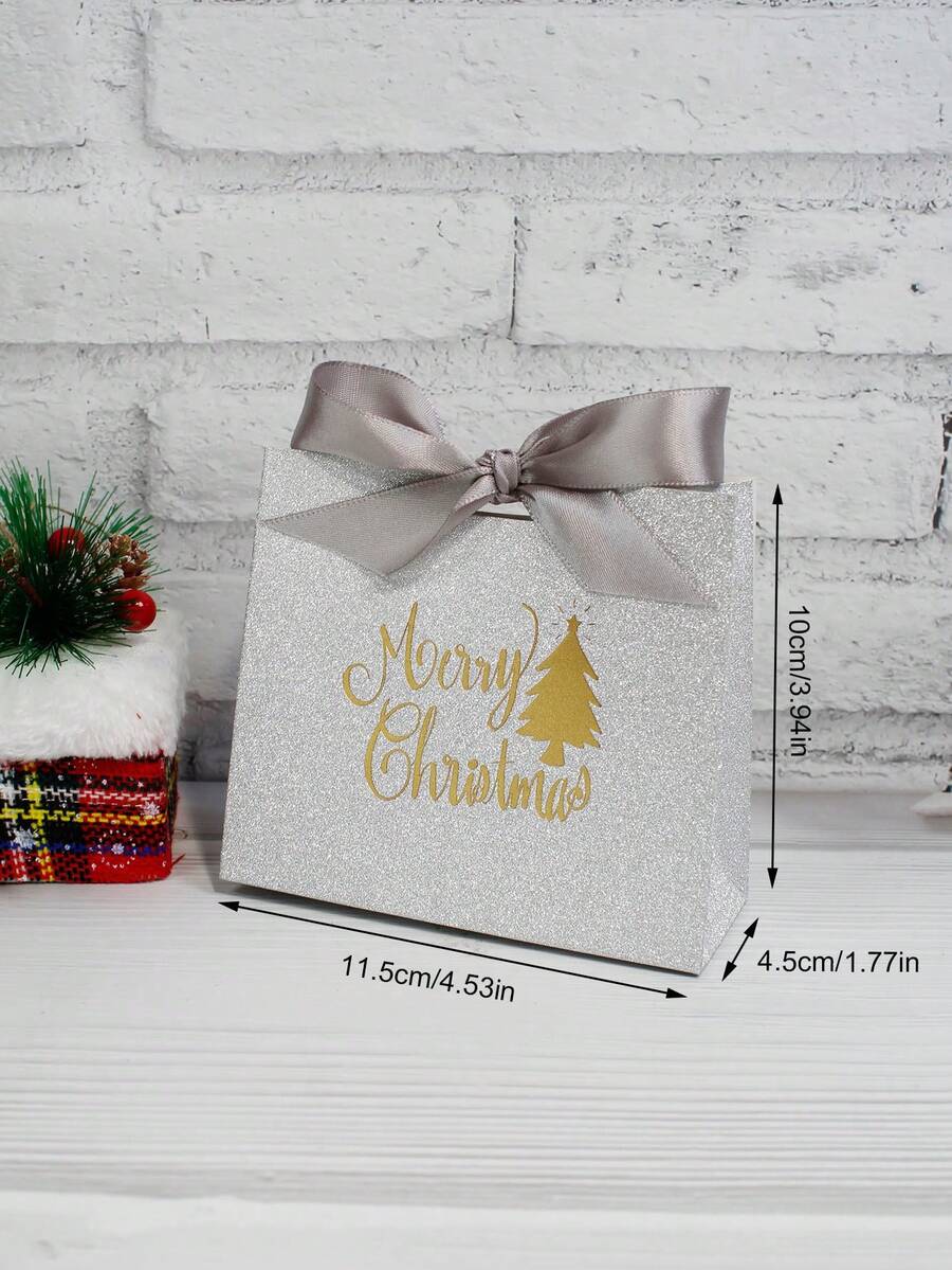 5/10pcs Glittery Christmas Gift Boxes With Ribbons, Mini Candy Treat ...