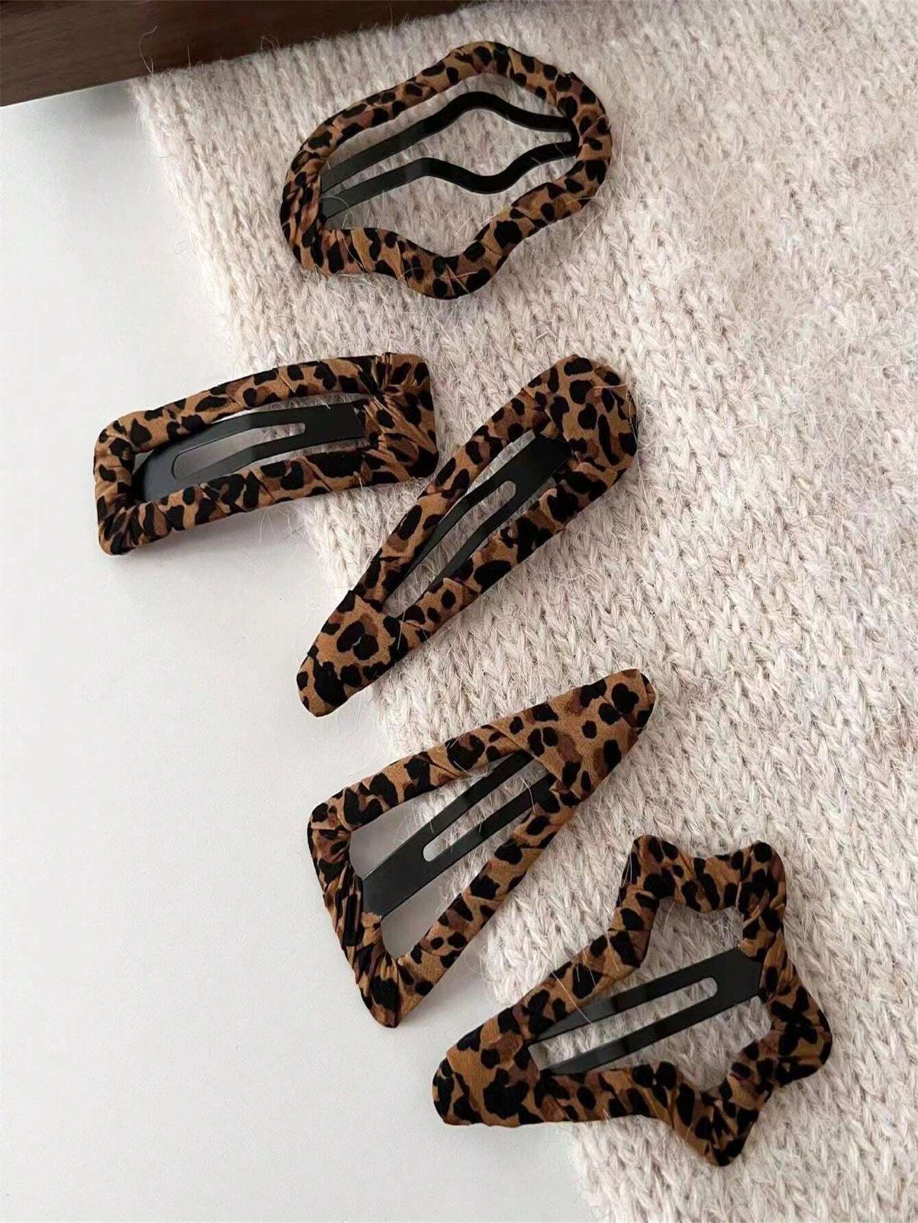 Vintage Classic Leopard Print Barrette, Stylish Geometric Cloud ...