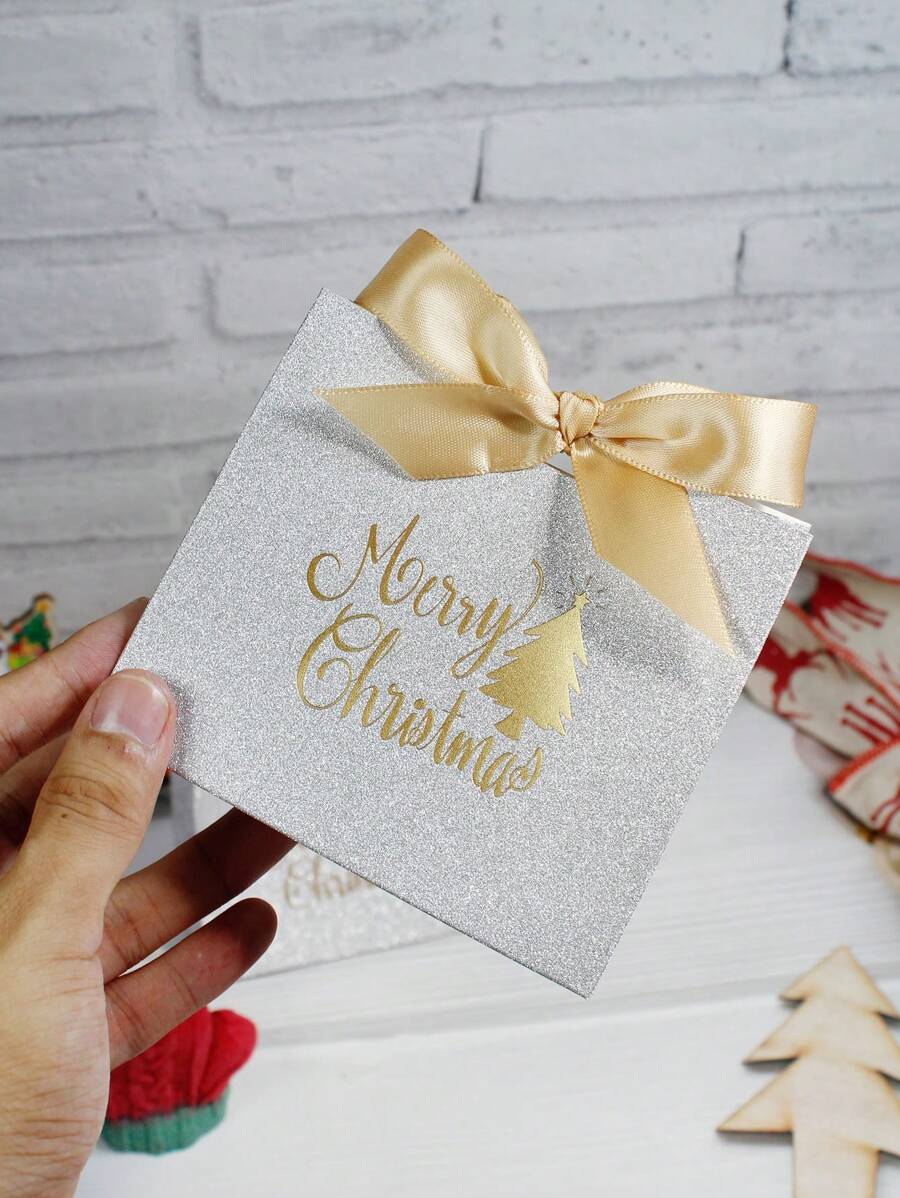 5/10pcs Glittery Christmas Gift Boxes With Ribbons, Mini Candy Treat ...