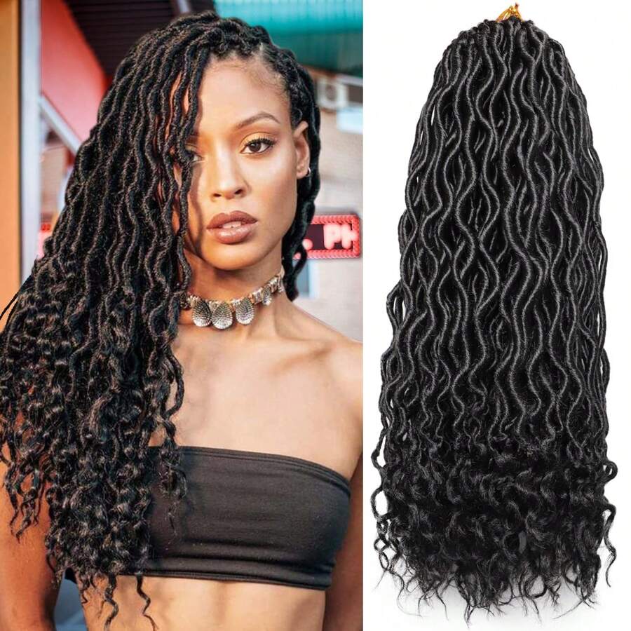 Goddess Locs Crochet Hair Wavy Curly Faux Locs Crochet Braids Synthetic ...
