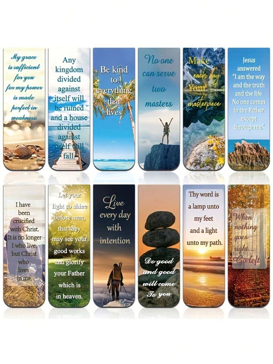 12pcs Bible Verse Inspirational Magnetic Bookmarks With Scenic Designs ...