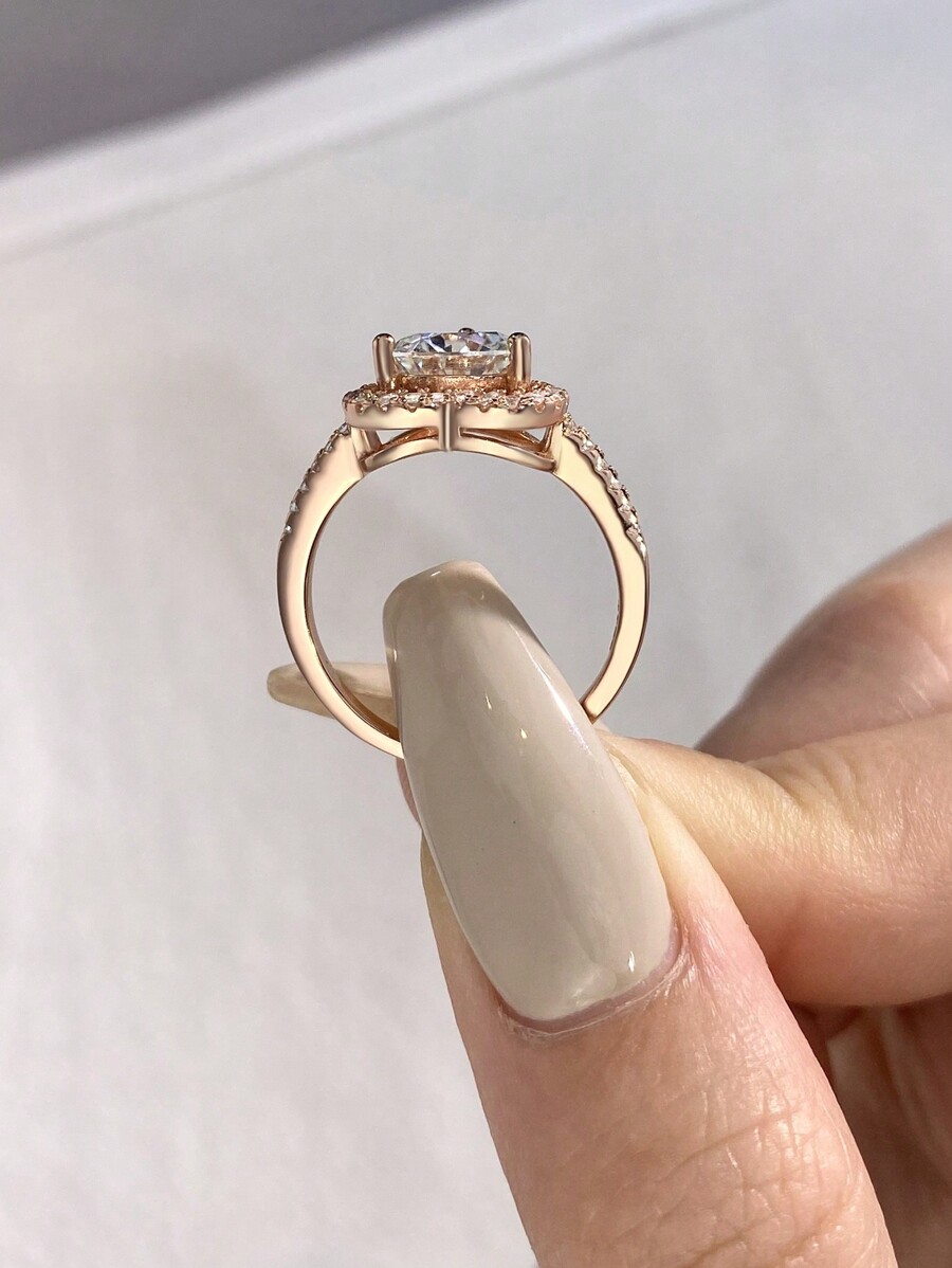 1Pc Heart-Shaped Hollow Ring Design D Color 1-2Ct Moissanite Rhinestone ...