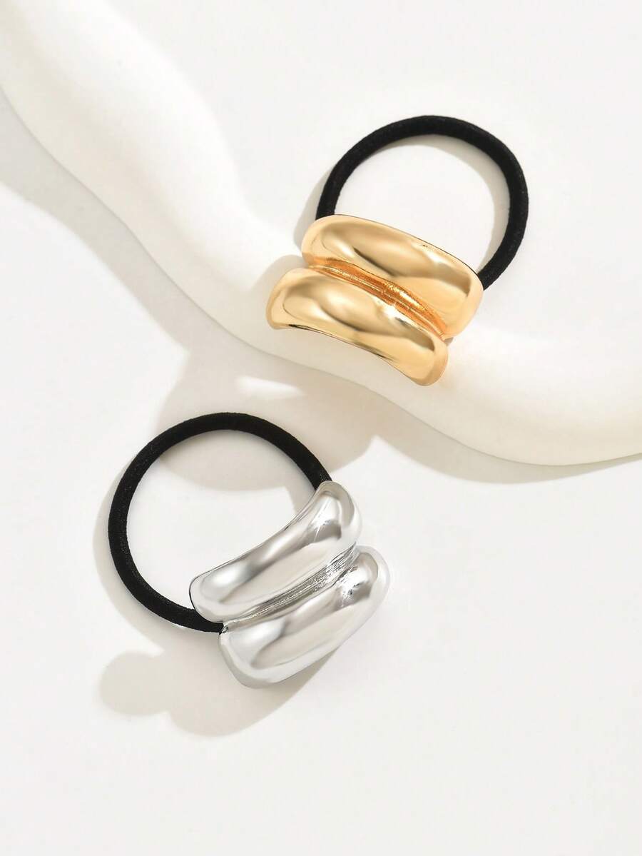 1pc/2pcs Square Metal Loop Hair Sleeve, Elastic Hair Tie, Ponytail Hair ...