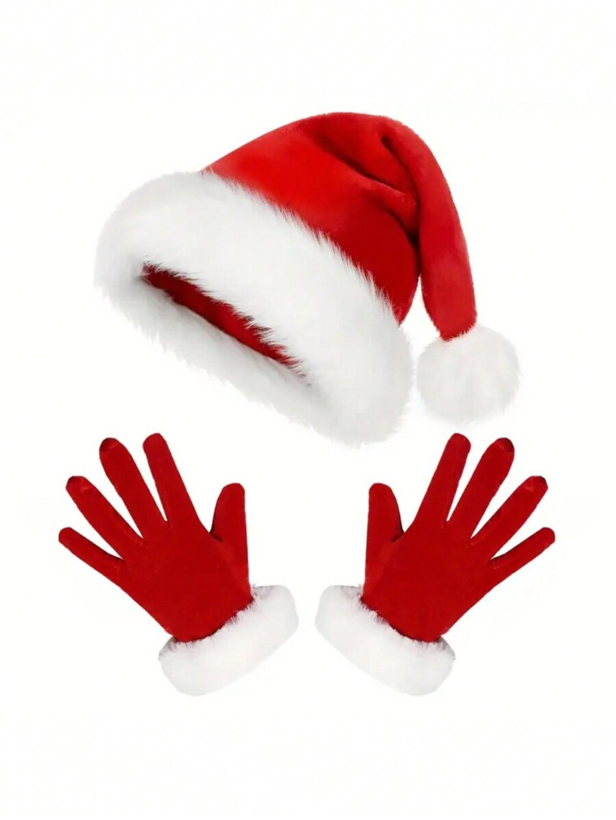 3pcs Santa Claus Costume Accessories Set (Santa Hat & Gloves), Cute Red ...
