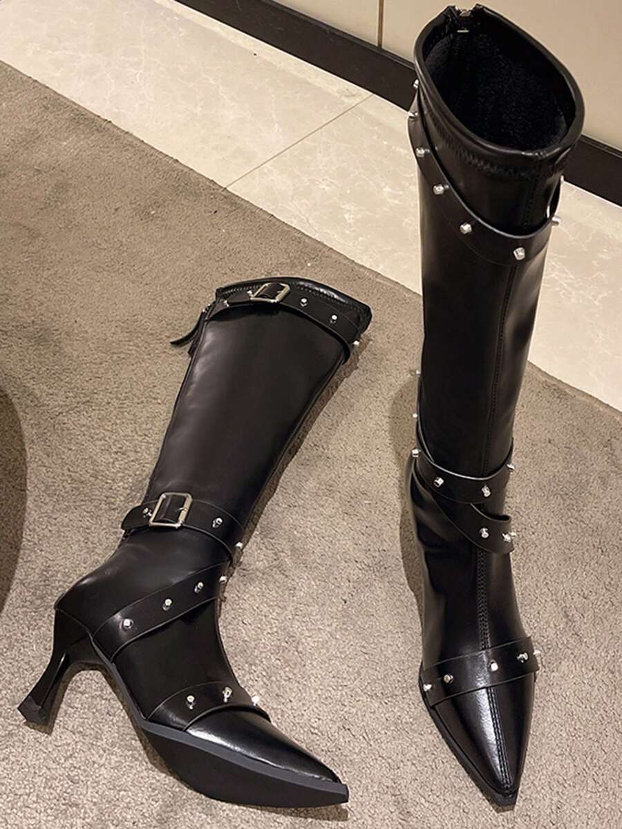 Women Plain Color Boots With Anti-Slip Sole, Back Zipper Soft Sole ...