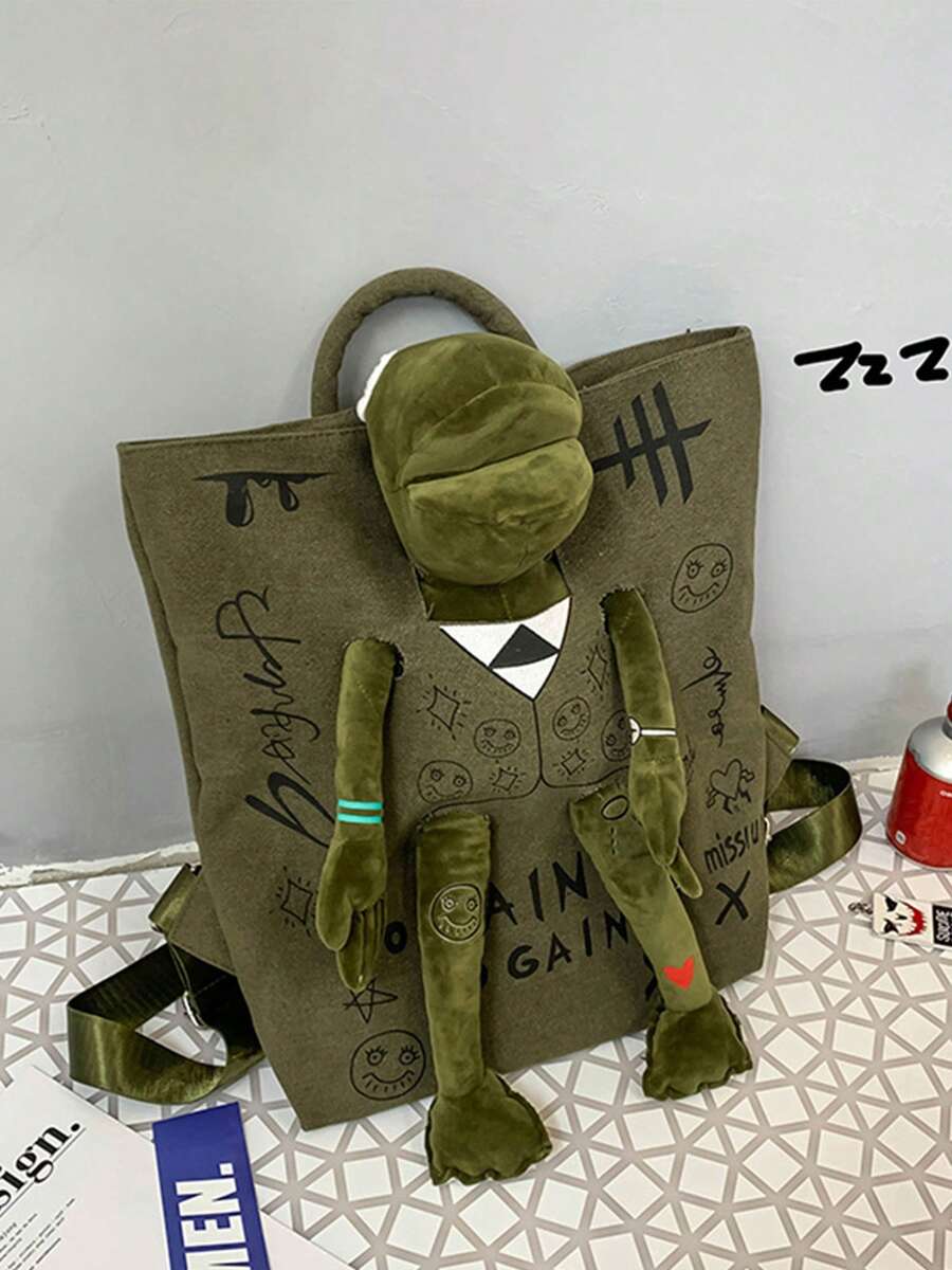 Women Men Backpacks, Graffiti Inlaid Plush Frog Monster Zip Large ...