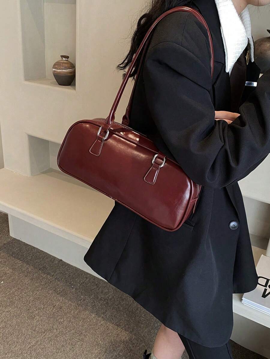 1pc Women's Burgundy Bowling Ball Shape Handbag, Elegant For Wedding ...