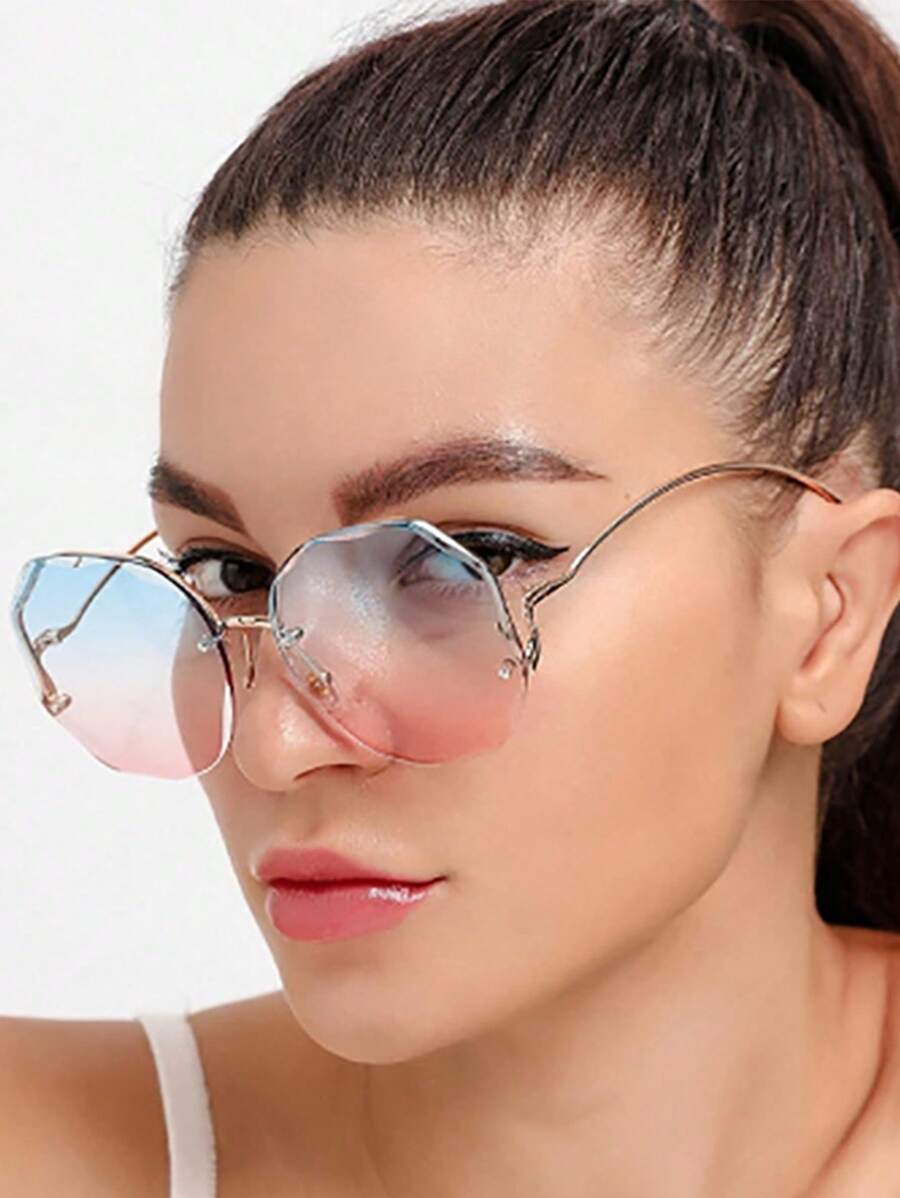 Frameless Glasses Round Fashion Glasses Women Designer Gradient Fashion Fashion Glasses Female ...