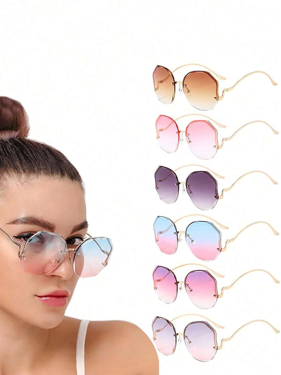 Frameless Glasses Round Fashion Glasses Women Designer Gradient Fashion ...