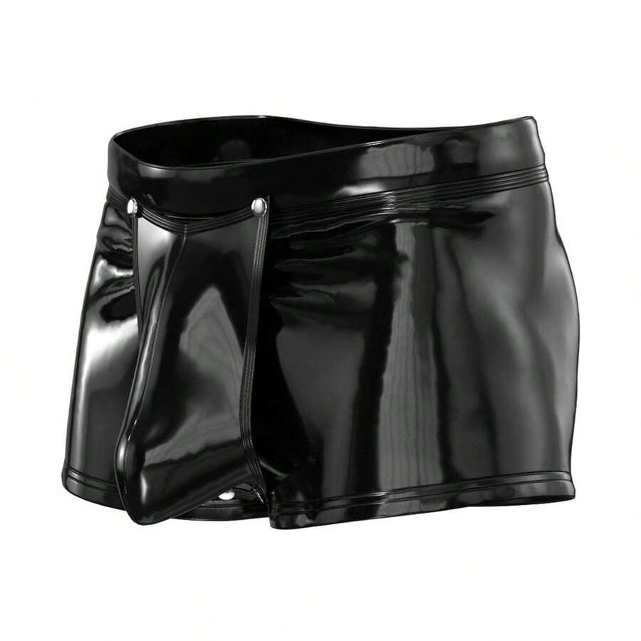 Syhzlz Men Sexy Open Crotch Leather Boxer Bulge Pouch Erotic Below ...
