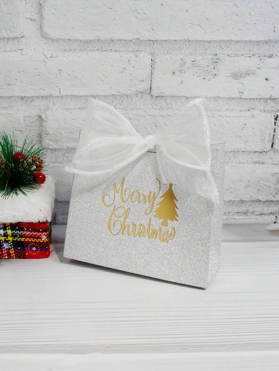 5/10pcs Glittery Christmas Gift Boxes With Ribbons, Mini Candy Treat ...