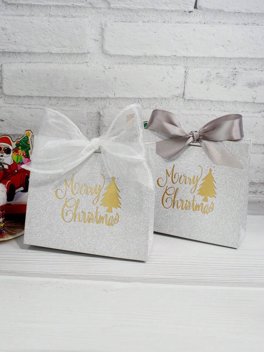 5/10pcs Glittery Christmas Gift Boxes With Ribbons, Mini Candy Treat ...