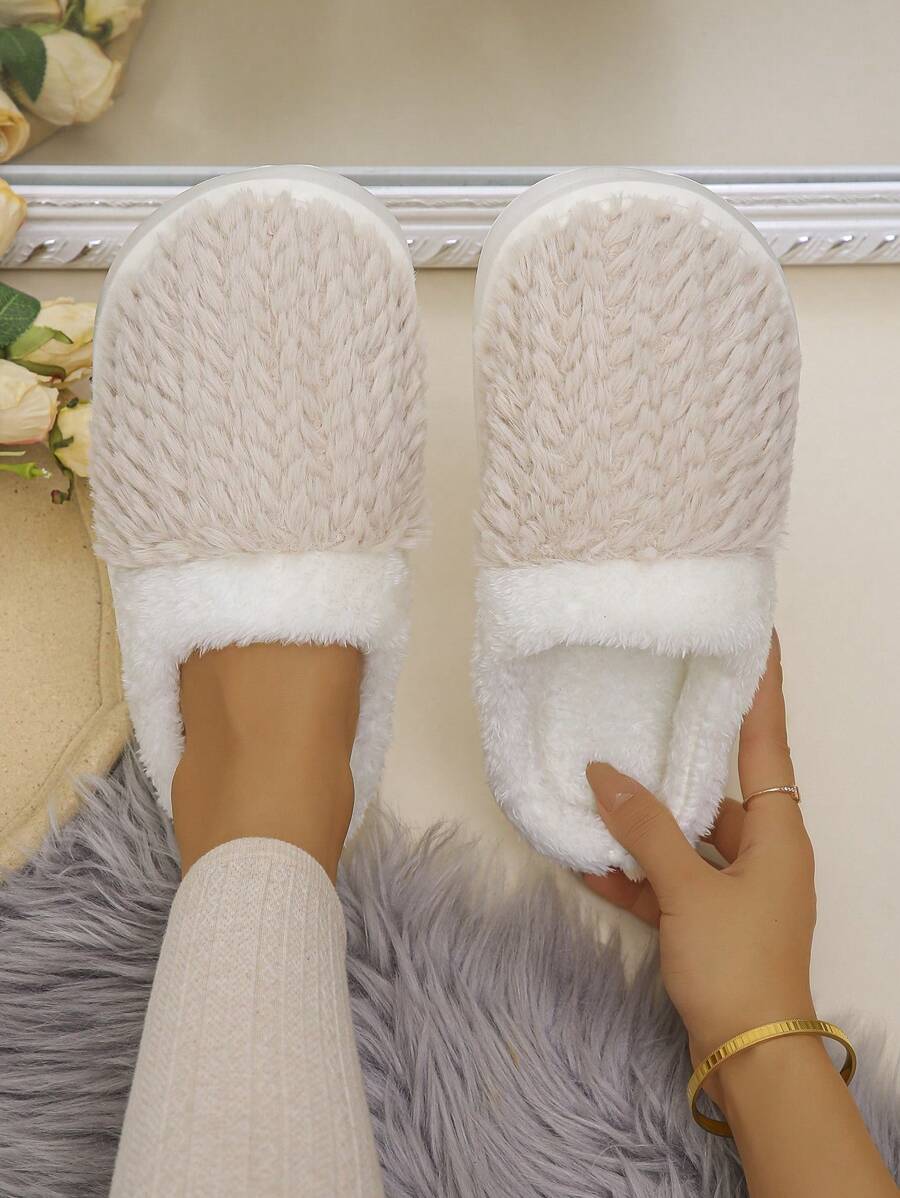 Women Cozy Warm Fluffy Fluffy Platform Slip-On Slippers, Cute Khaki ...