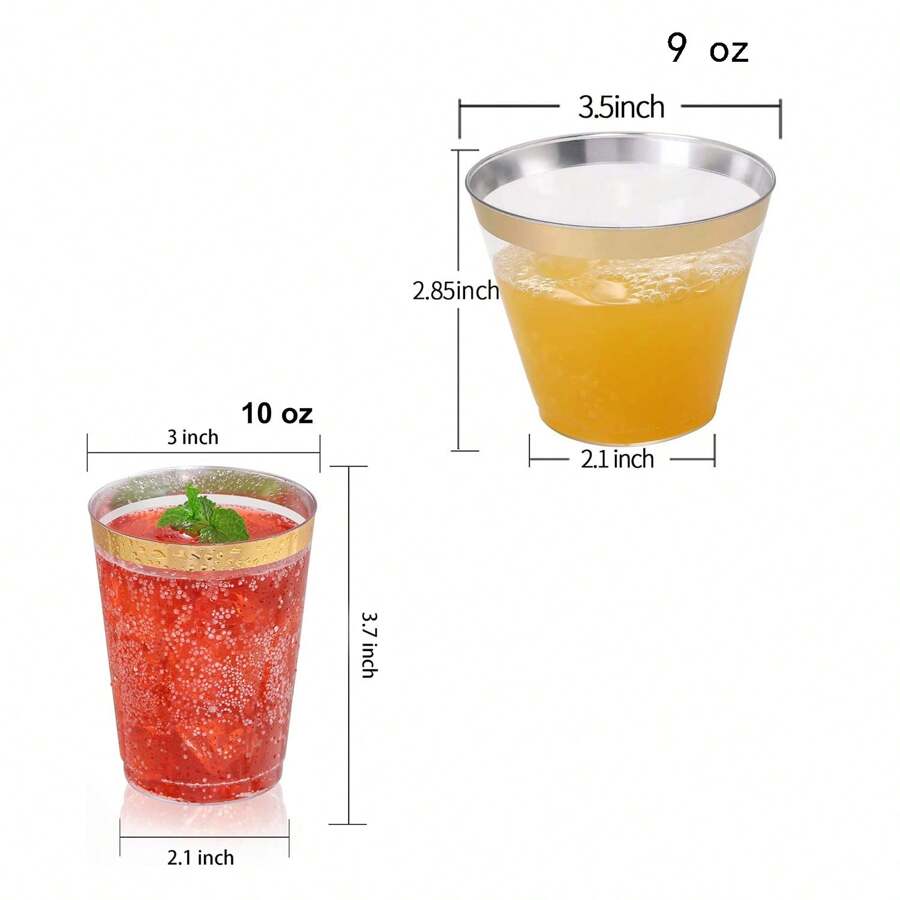 100pcs Gold Rim Cups, 270ml & 300ml Sizes Available, Clear Glass Flat ...