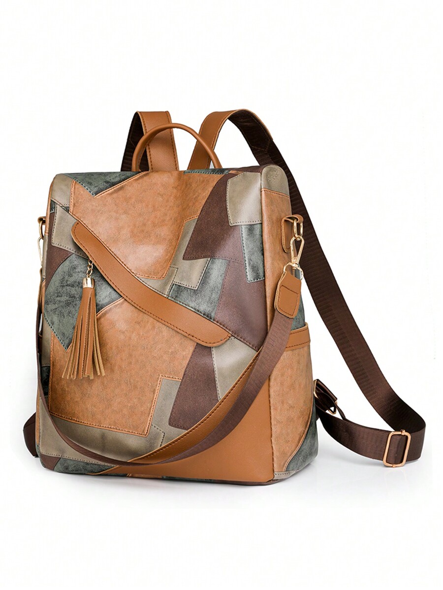 Fashion Colorblock Anti-Theft Large Capacity Backpack For Women, Fits ...