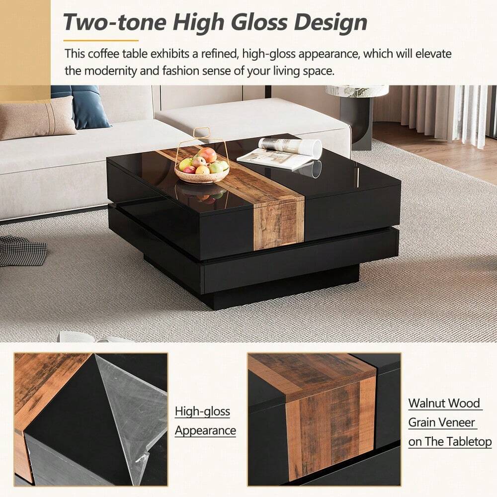 ON-TREND 31.4'' X 31.4'' Square Coffee Table With Sliding Tabletop ...