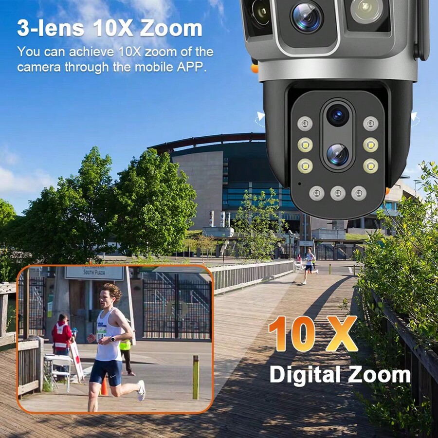 SWVW 12MP 6K HD 4G IP Camera 10X Zoom Outdoor Three Lens Three Screens ...
