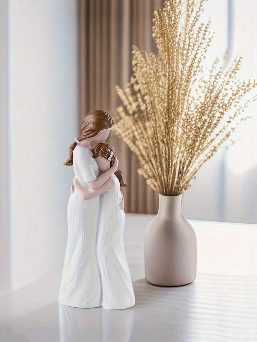 1pc Creative Resin Craft Mother And Daughter Embrace Statue, Home ...