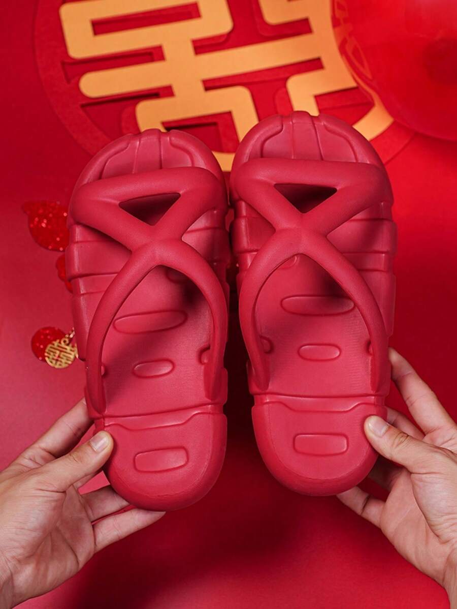 1 Pair Women's Chinese Style Wedding Red Slippers, Chinese Traditional ...