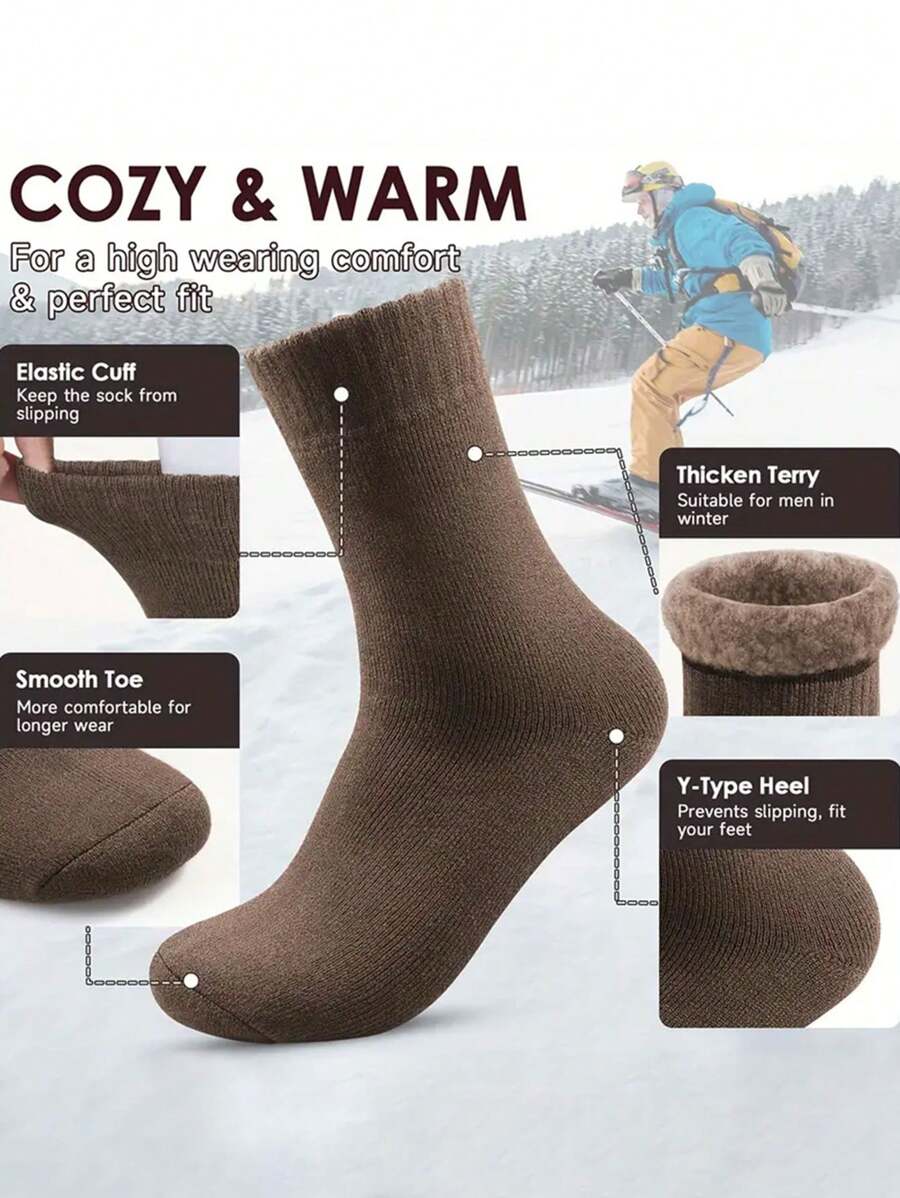 1/3/6 Pairs Men's Thermal Fleece Lined Socks, Thick Soft Comfortable ...