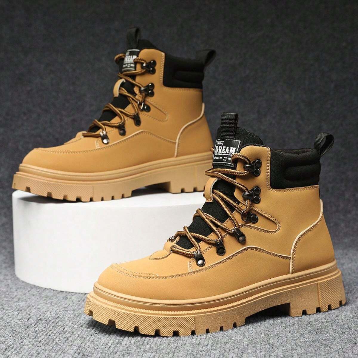 2024 New Retro Combat Boots For Men, Distressed Yellow Boots, Rugged ...