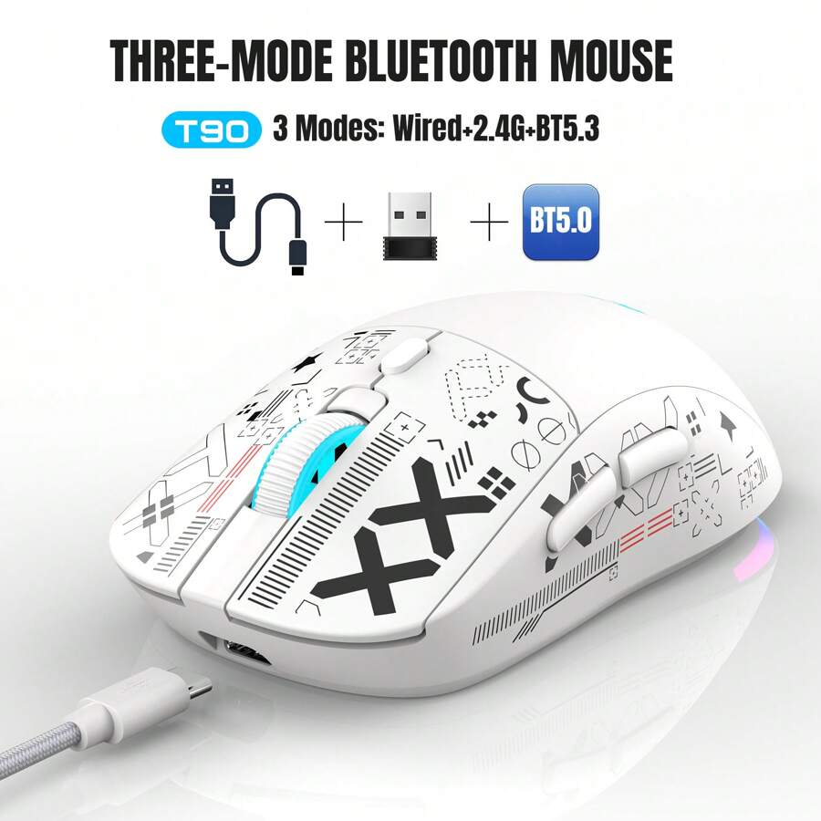T90 2.4G Wireless Mechanical Mouse RGB Gaming Mouse Ergonomic 10 ...