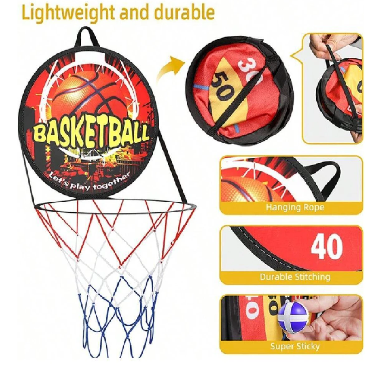 Adult 2-In-1 Basketball Hoop Sticky Ball Throwing Toy Wall Hanging ...