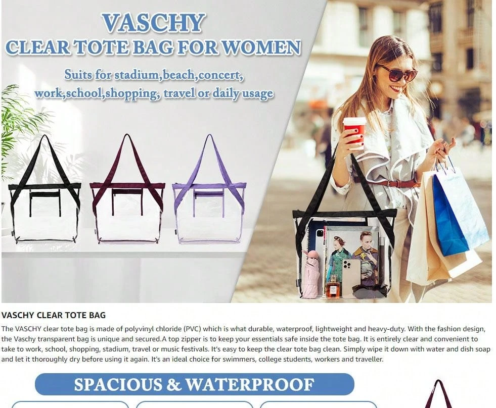 Lear Tote Bag For Women, Heavy Duty Stadium Approved Transparent See ...