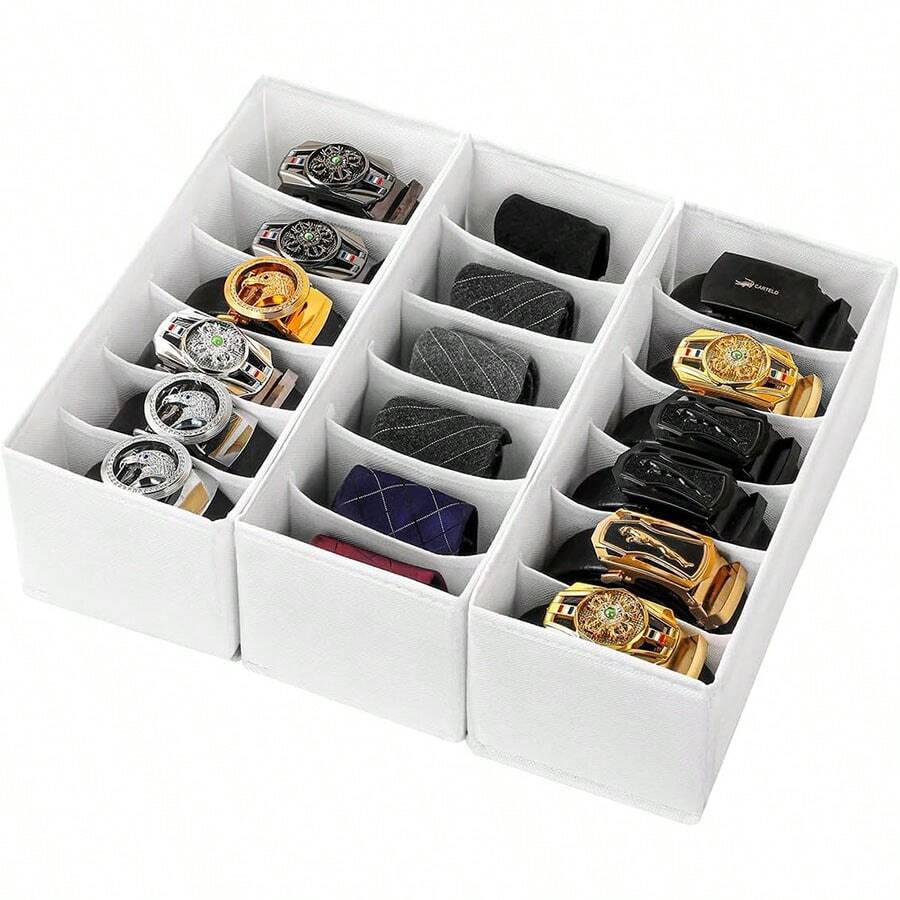 Storage Box 6-Compartment Wardrobe Drawer Belt Storage Box, Foldable ...