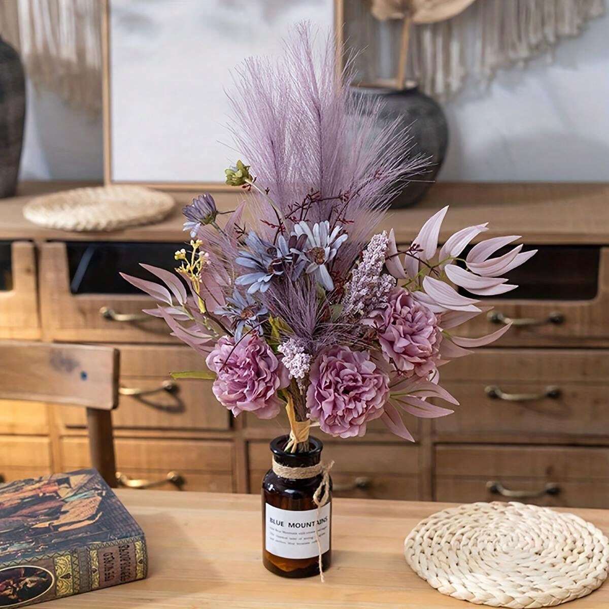 1 Bouquet Artificial Flowers, Purple Silk Flower Arrangements Faux ...