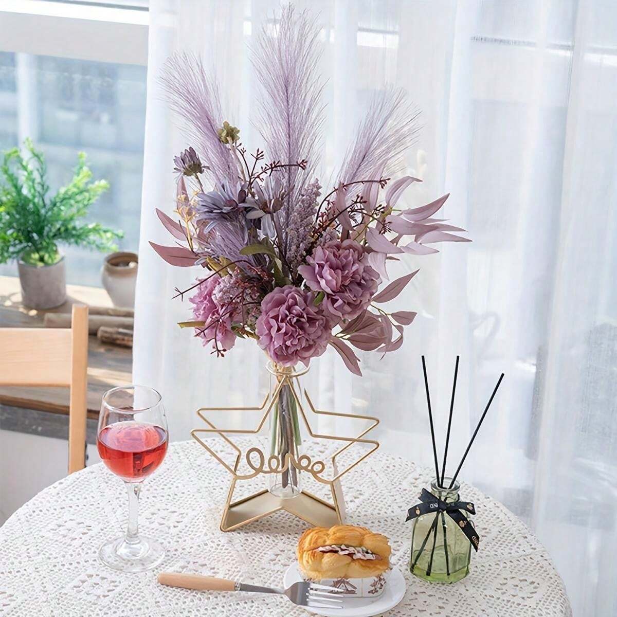 1 Bouquet Artificial Flowers, Purple Silk Flower Arrangements Faux ...