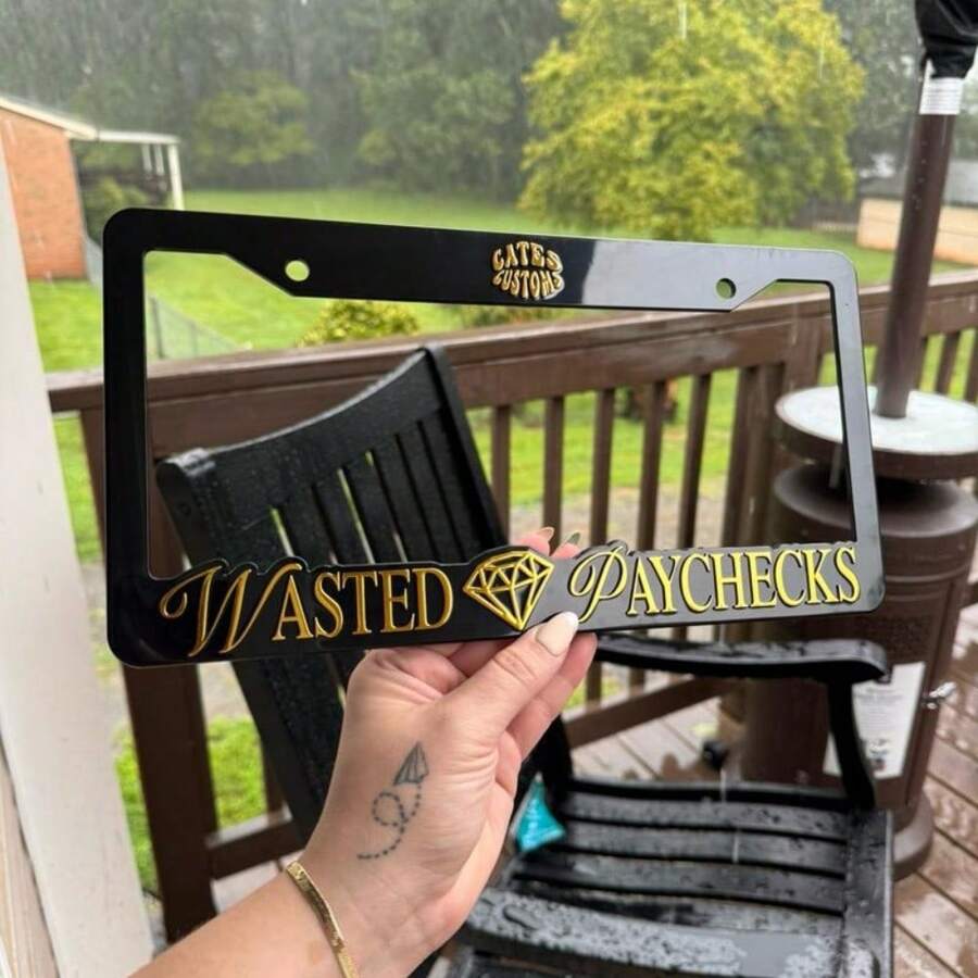 Wasted Paychecks License Plate Frame | SHEIN USA