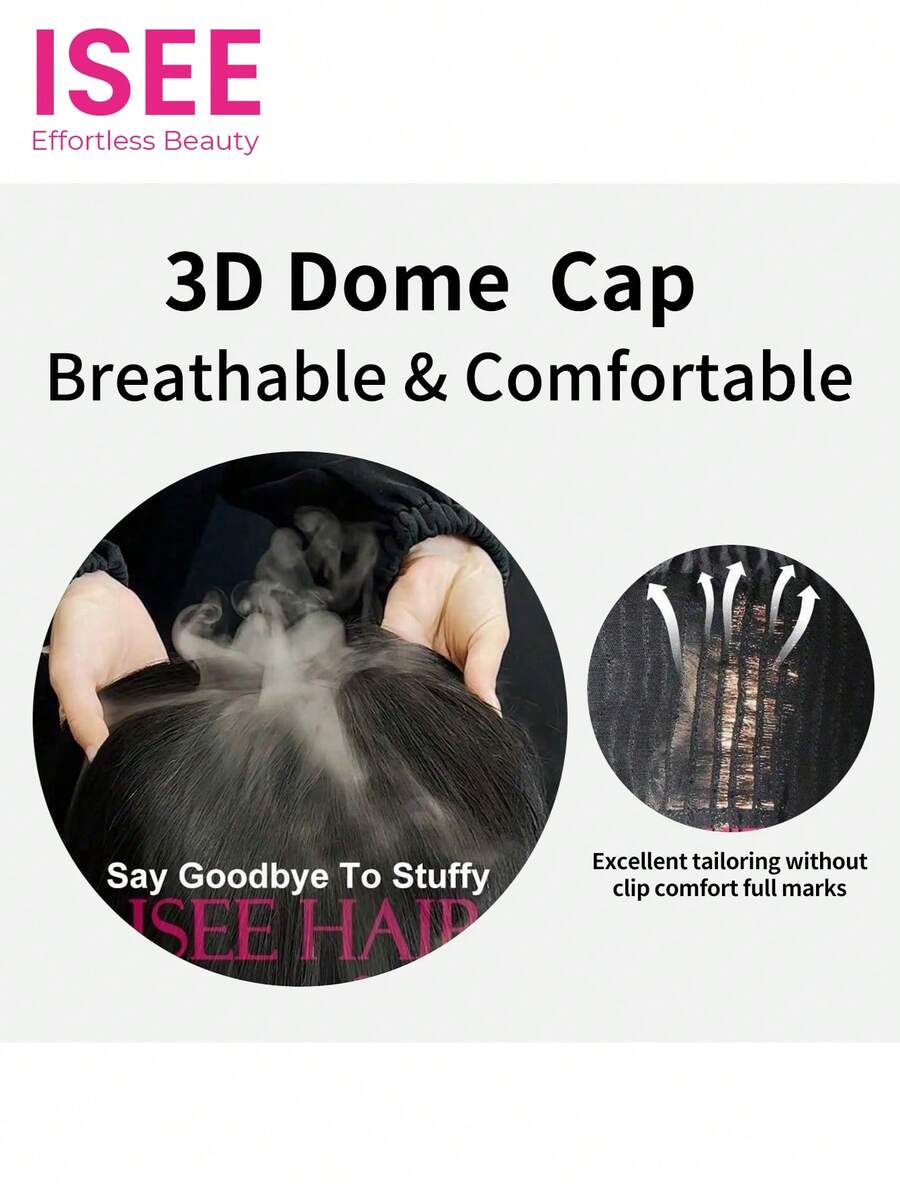 ISEE Kinky Straight Natural Black 13x4 Glueless HD Lace Wig Pre-Plucked ...