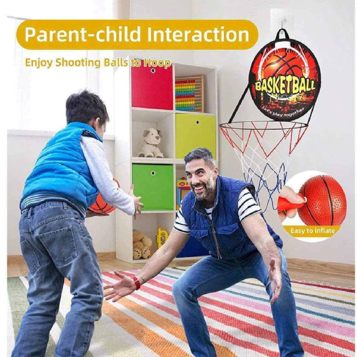 Adult 2-In-1 Basketball Hoop Sticky Ball Throwing Toy Wall Hanging ...